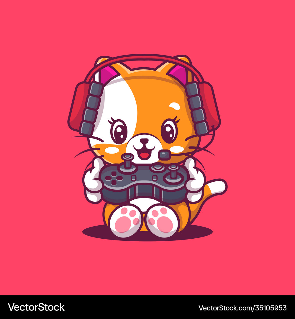 Cute cat gaming animal game Royalty Free Vector Image