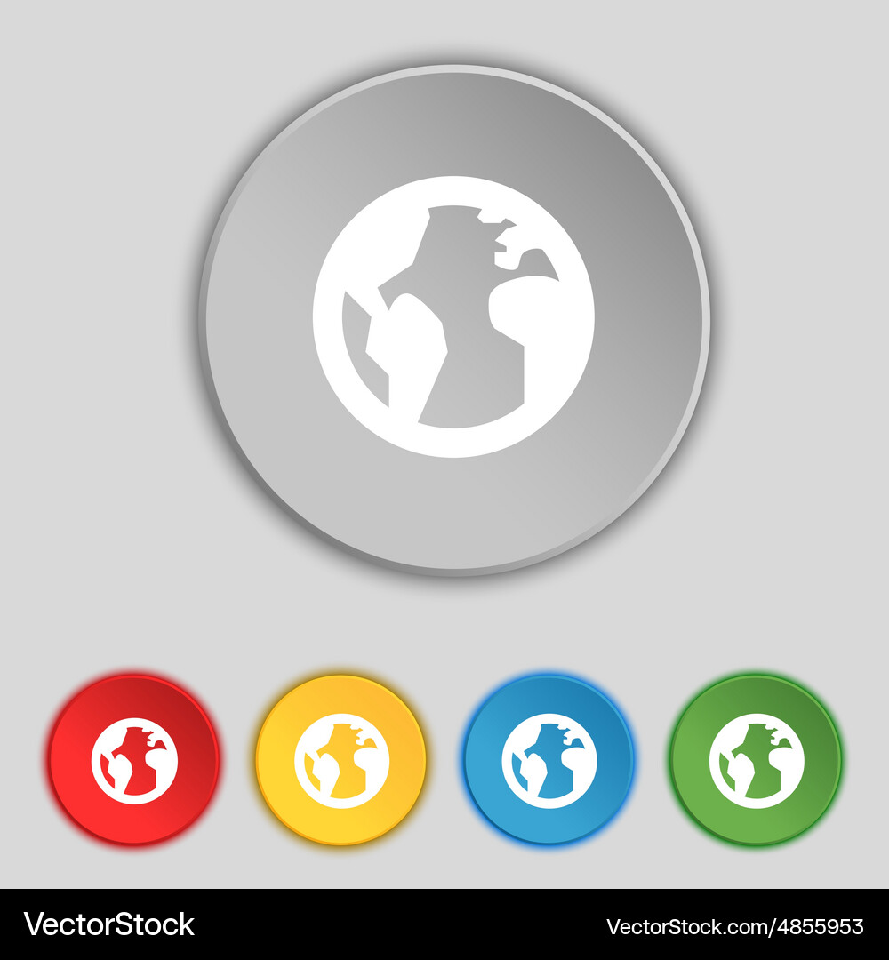 Globe world map geography icon sign symbol on five
