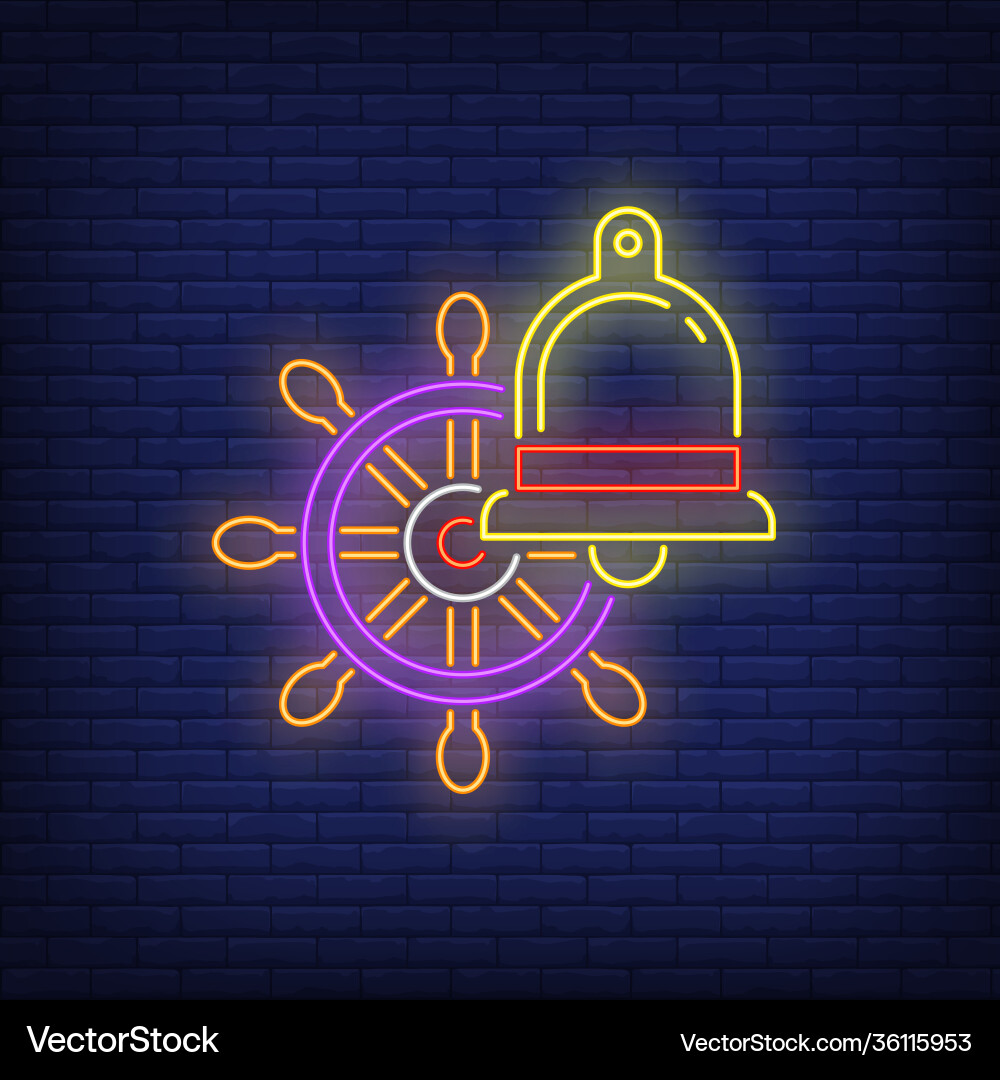Helm and bell neon sign Royalty Free Vector Image