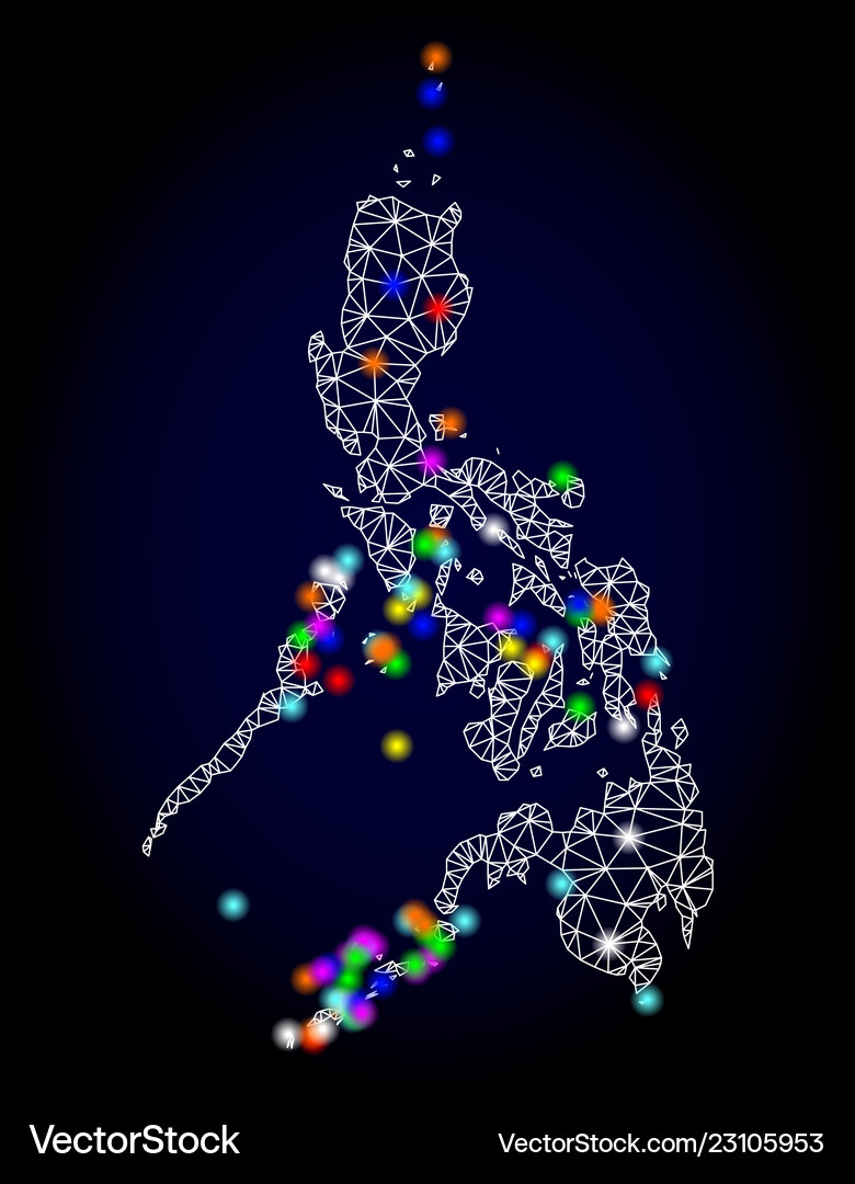 Network mesh map of philippines with glare Vector Image