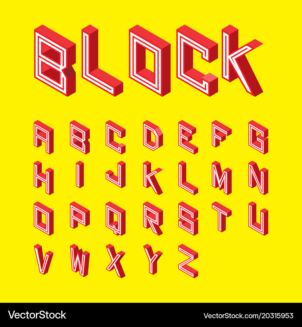 Red Block Isometric Alphabet Royalty Free Vector Image