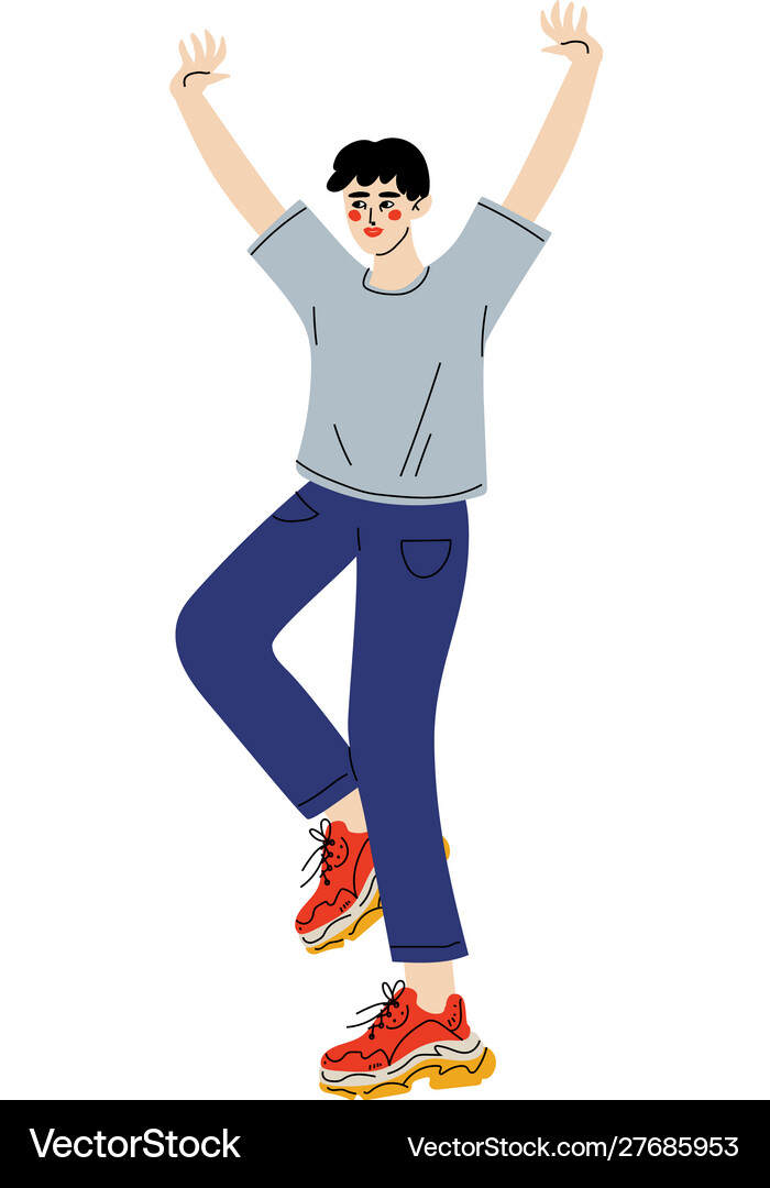 Successful young man rising hands up celebrating Vector Image