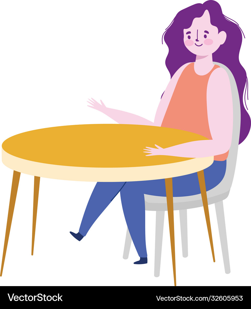 Woman sitting at table restaurant keep distance Vector Image