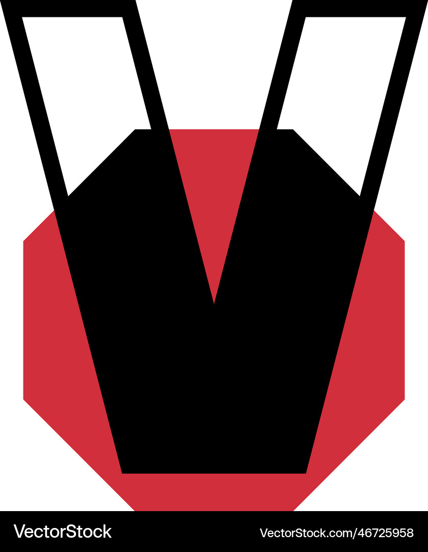 Alphabet letter v with red polygon shape as Vector Image
