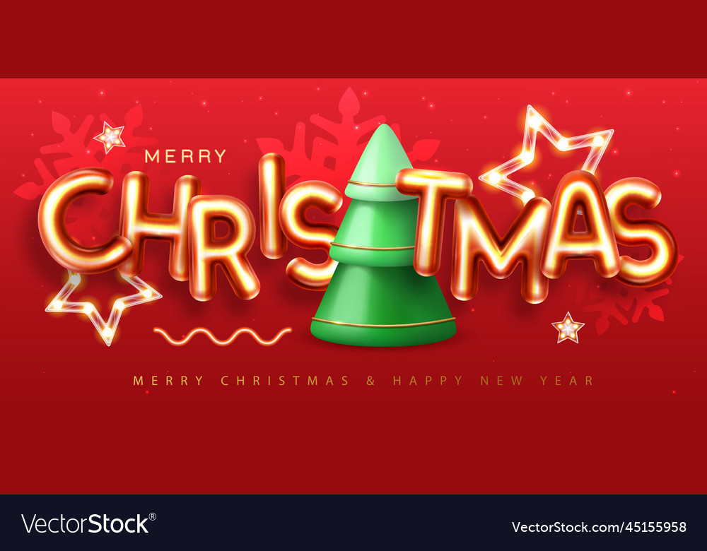 Christmas holiday poster with 3d chromic letters Vector Image