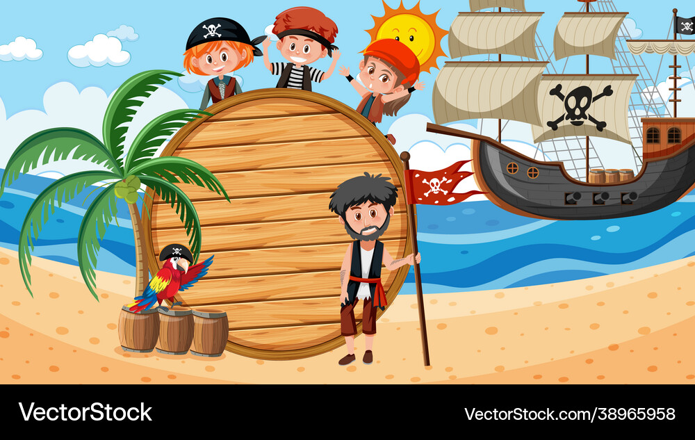 Empty banner template with pirate kids Royalty Free Vector