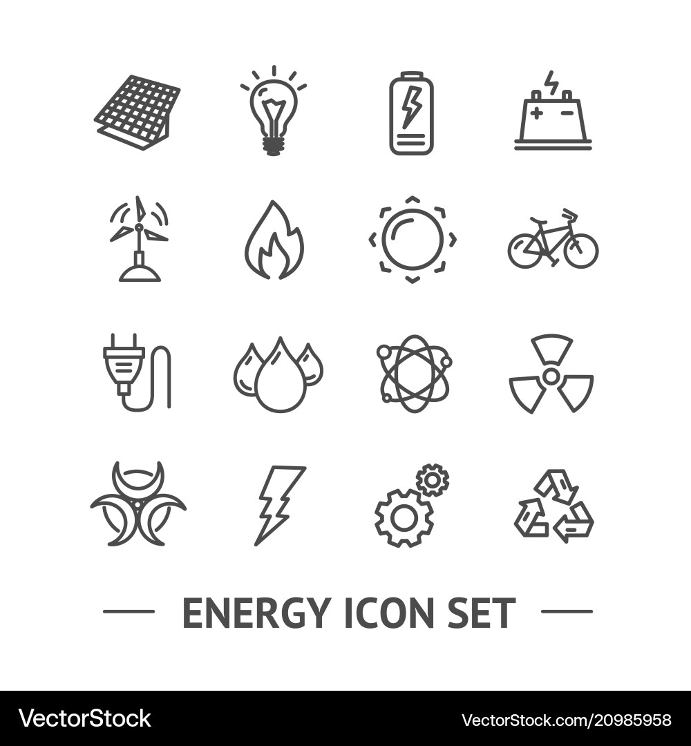 Energy signs black thin line icon set Royalty Free Vector
