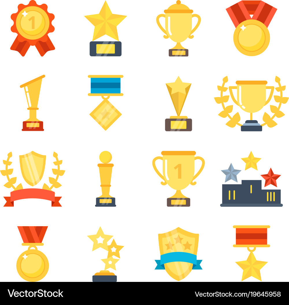 Flat pictures set of different trophy Royalty Free Vector