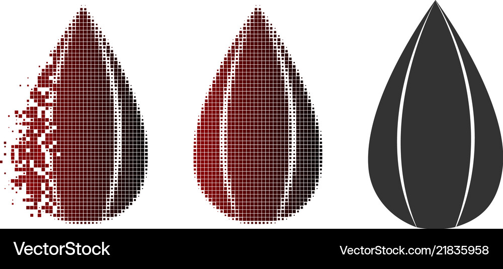 Fragmented pixelated halftone sunflower seed icon Vector Image