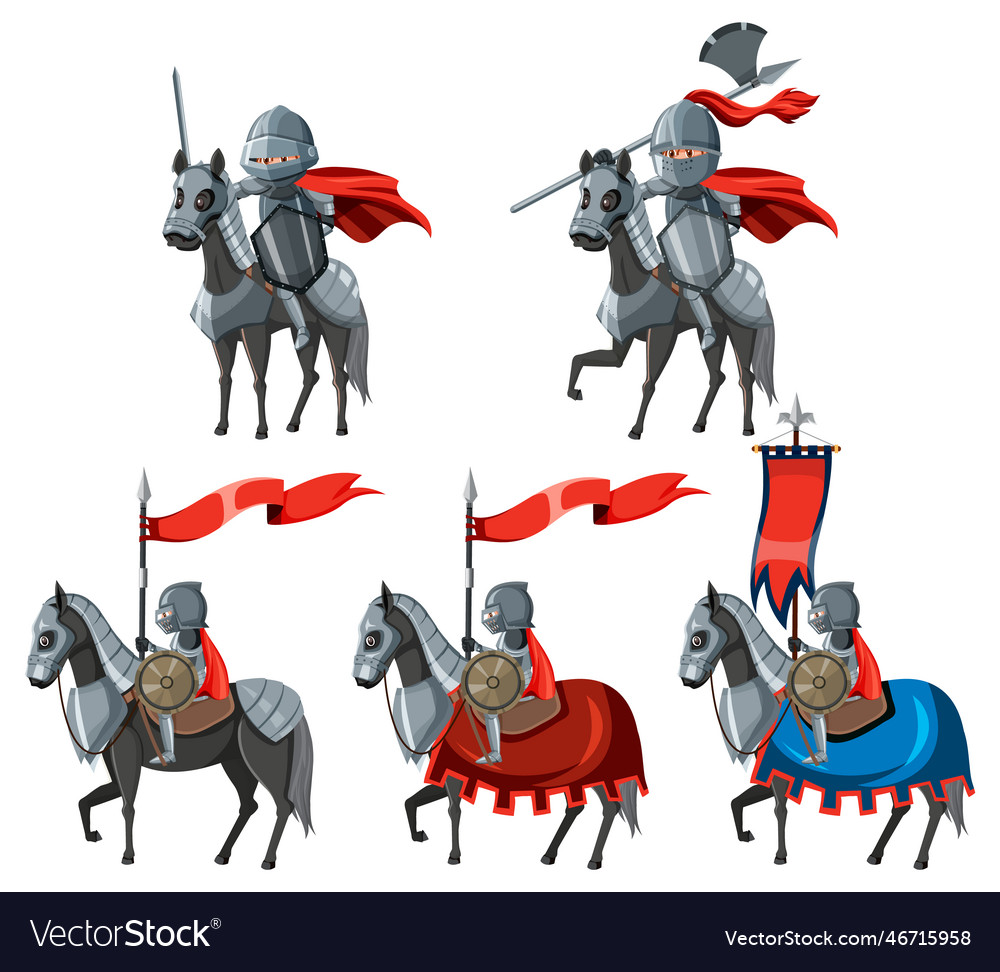 Set medieval knight cartoon character Royalty Free Vector