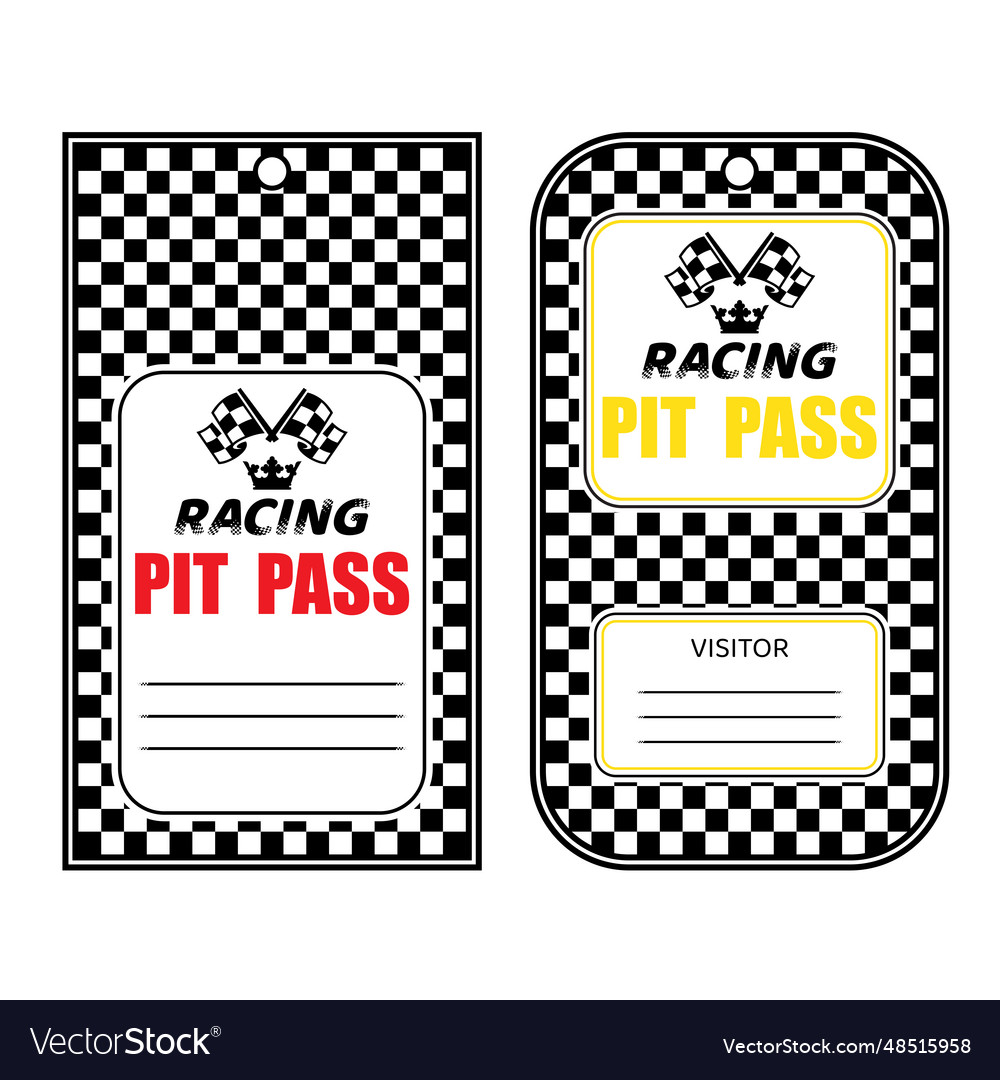 Two checkered racing pit pass frames Royalty Free Vector