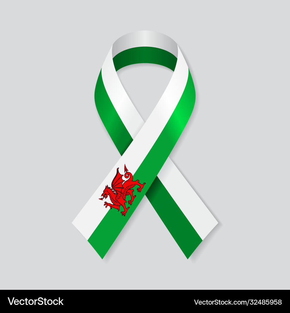 Welsh flag stripe ribbon on white background Vector Image