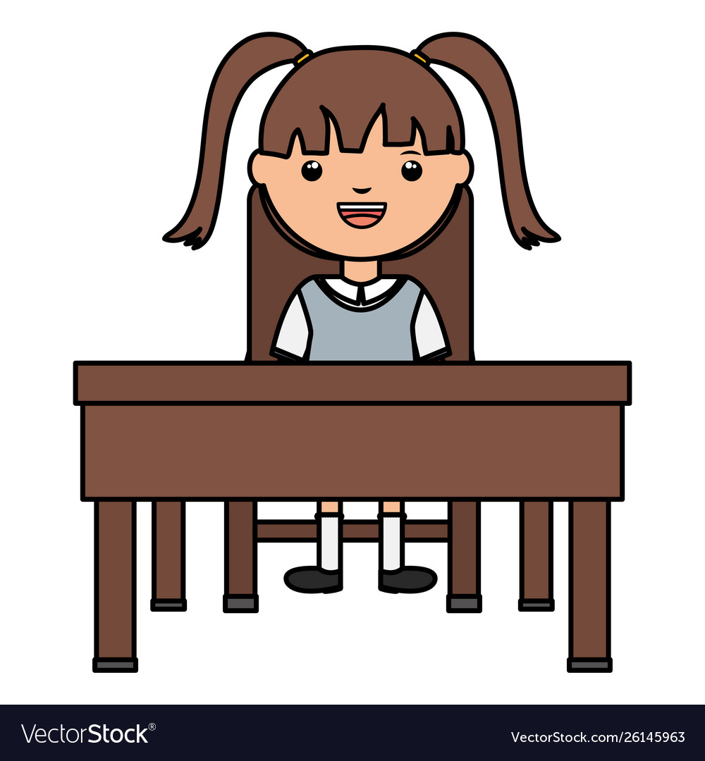 Cute little student girl sitting in schooldesk Vector Image