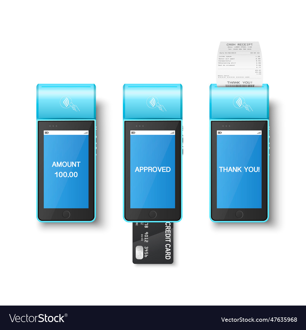 3d blue nfc payment machine with approved Vector Image