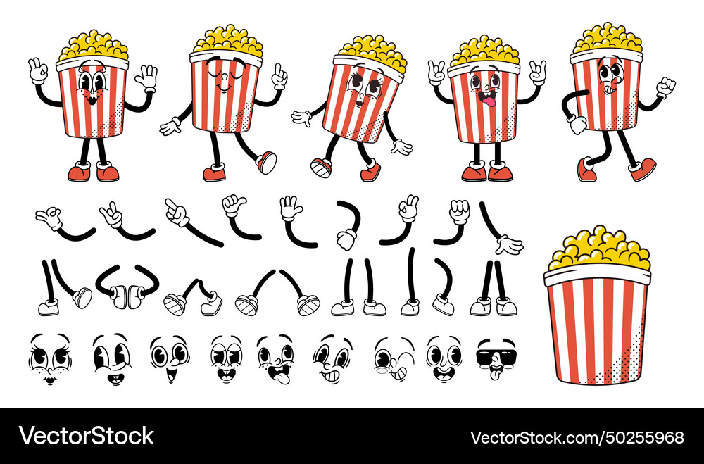 Cartoon retro pop corn groovy character Royalty Free Vector