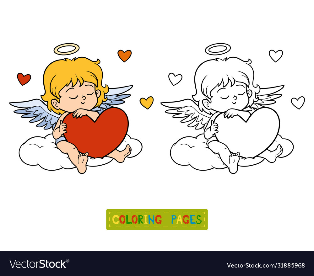 Coloring book valentines day character angel Vector Image