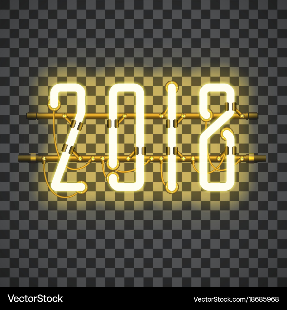 Glowing yellow neon sign 2018 Royalty Free Vector Image