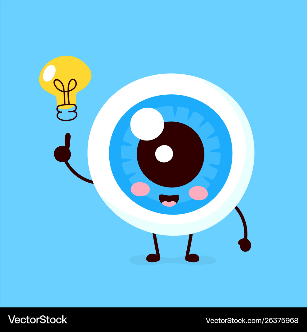 Happy cute eyeball with lightbulb character Vector Image