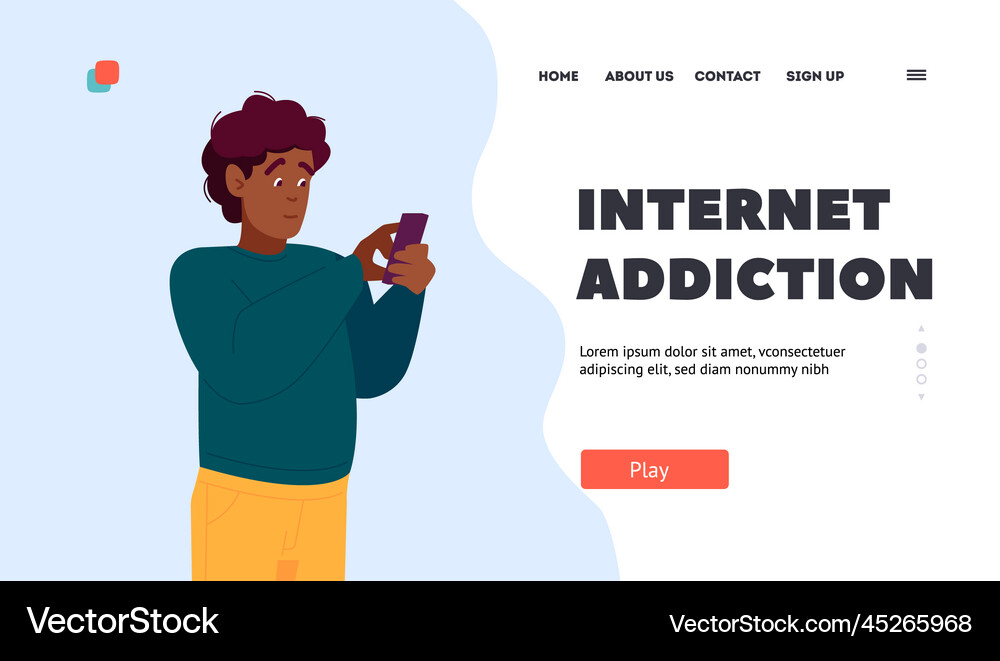 Internet addiction landing page template black Vector Image
