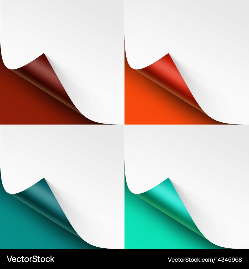 Set of curled colored corners paper with shadow Vector Image