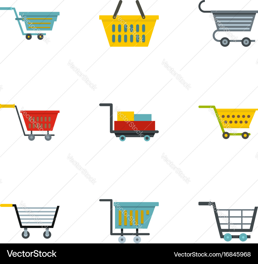Shop cart icon set flat style Royalty Free Vector Image