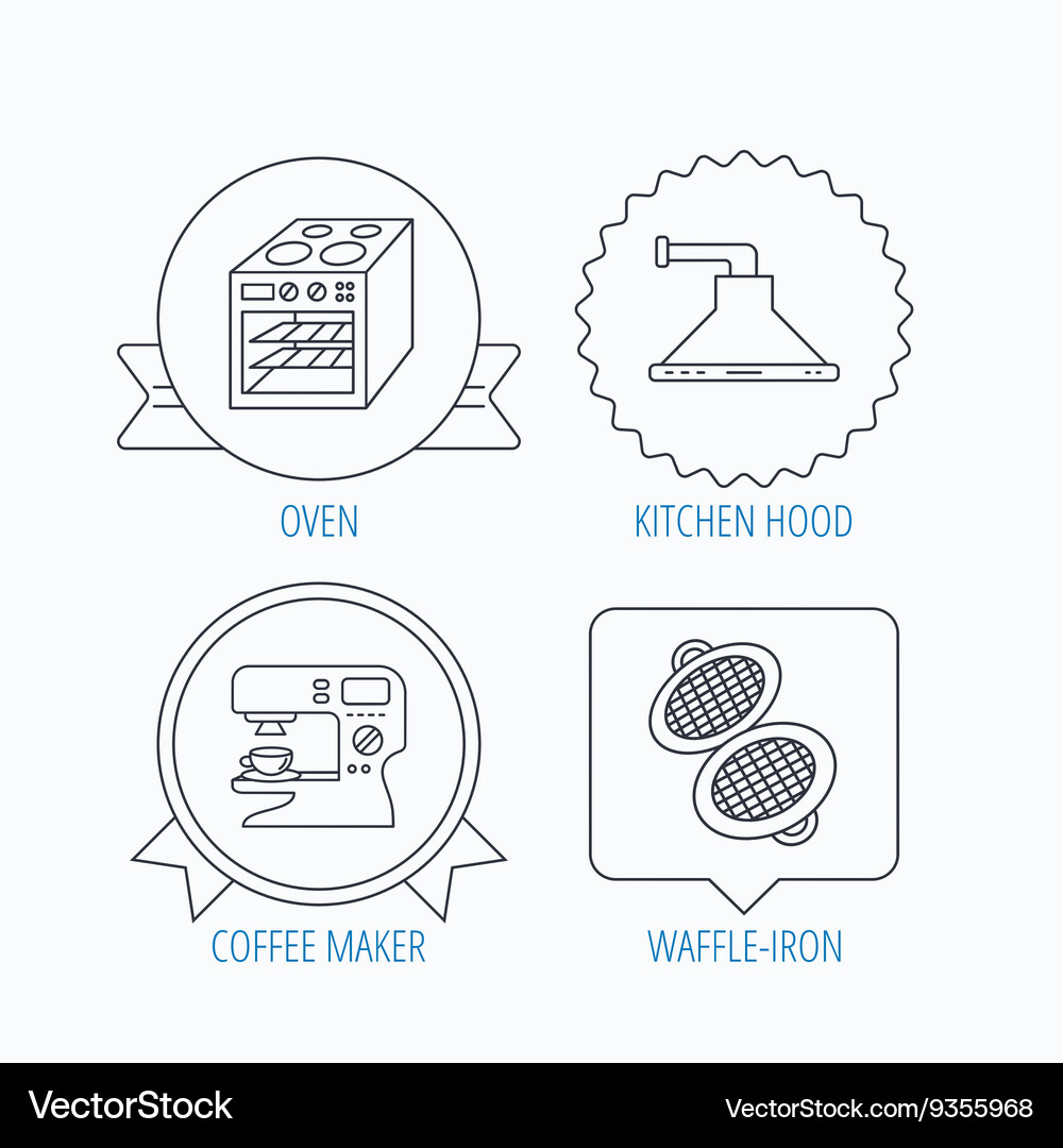 Waffle-iron coffee maker and oven icons Royalty Free Vector