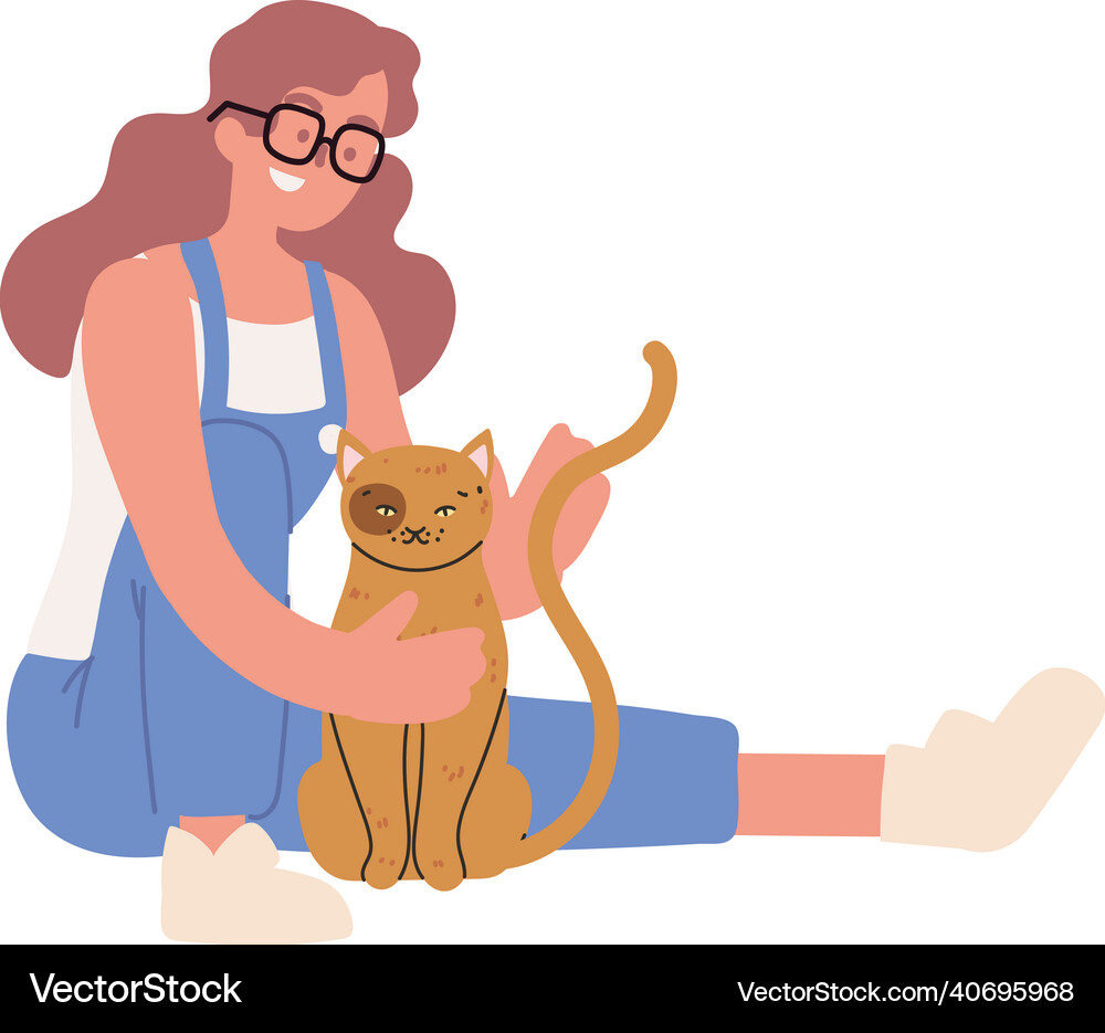 Woman hugging a her cat Royalty Free Vector Image
