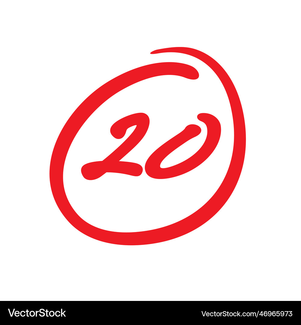 20 points test score grade results red color Vector Image