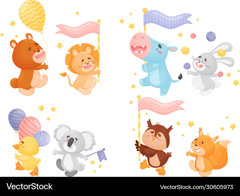 Animals carrying flags and juggling balls Vector Image