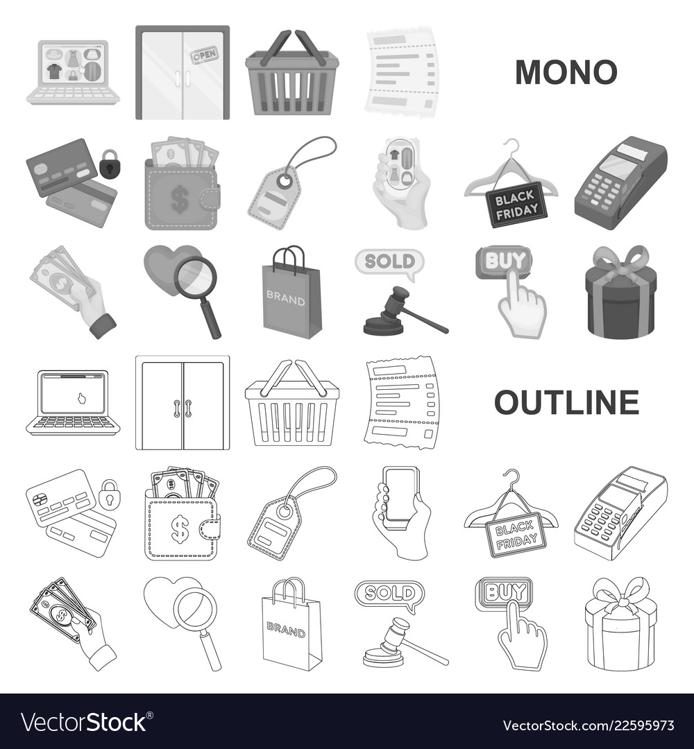 E-commerce purchase and sale monochrom icons Vector Image
