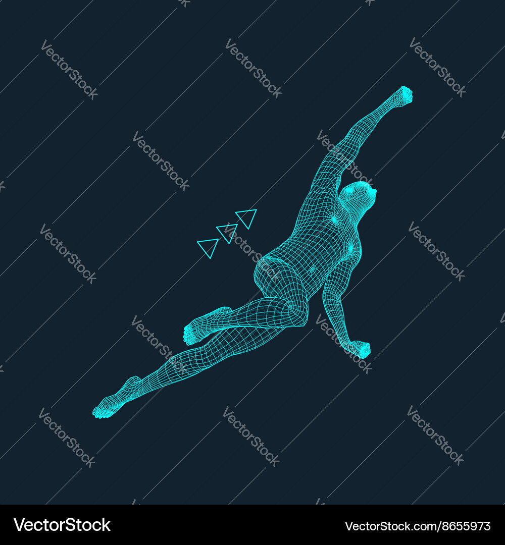 Jump man polygonal design 3d model of man Vector Image