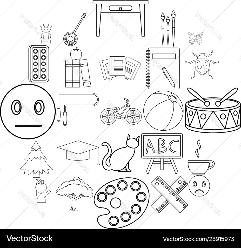 Literate icons set outline style Royalty Free Vector Image