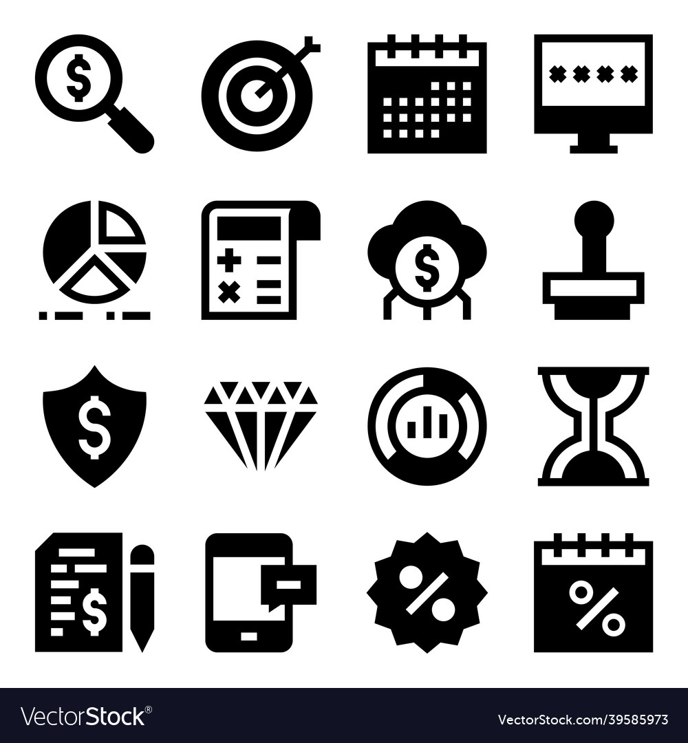Pack of business glyph icons Royalty Free Vector Image