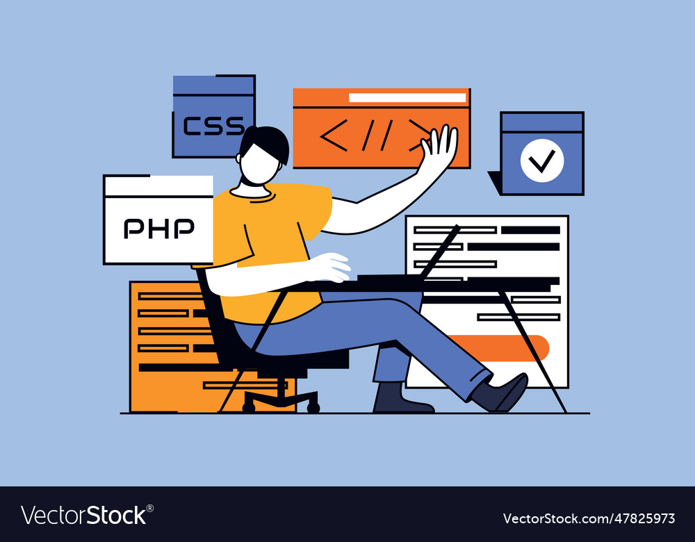 Programmer working concept with people scene Vector Image