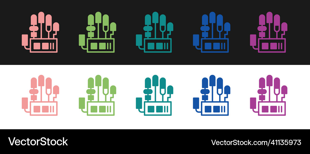 Set mechanical robot hand icon isolated on black Vector Image