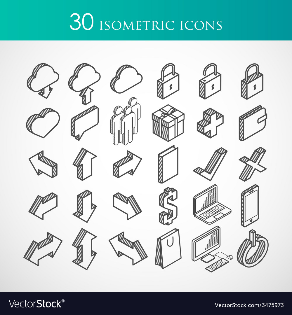 Set of 30 isometric icons Royalty Free Vector Image