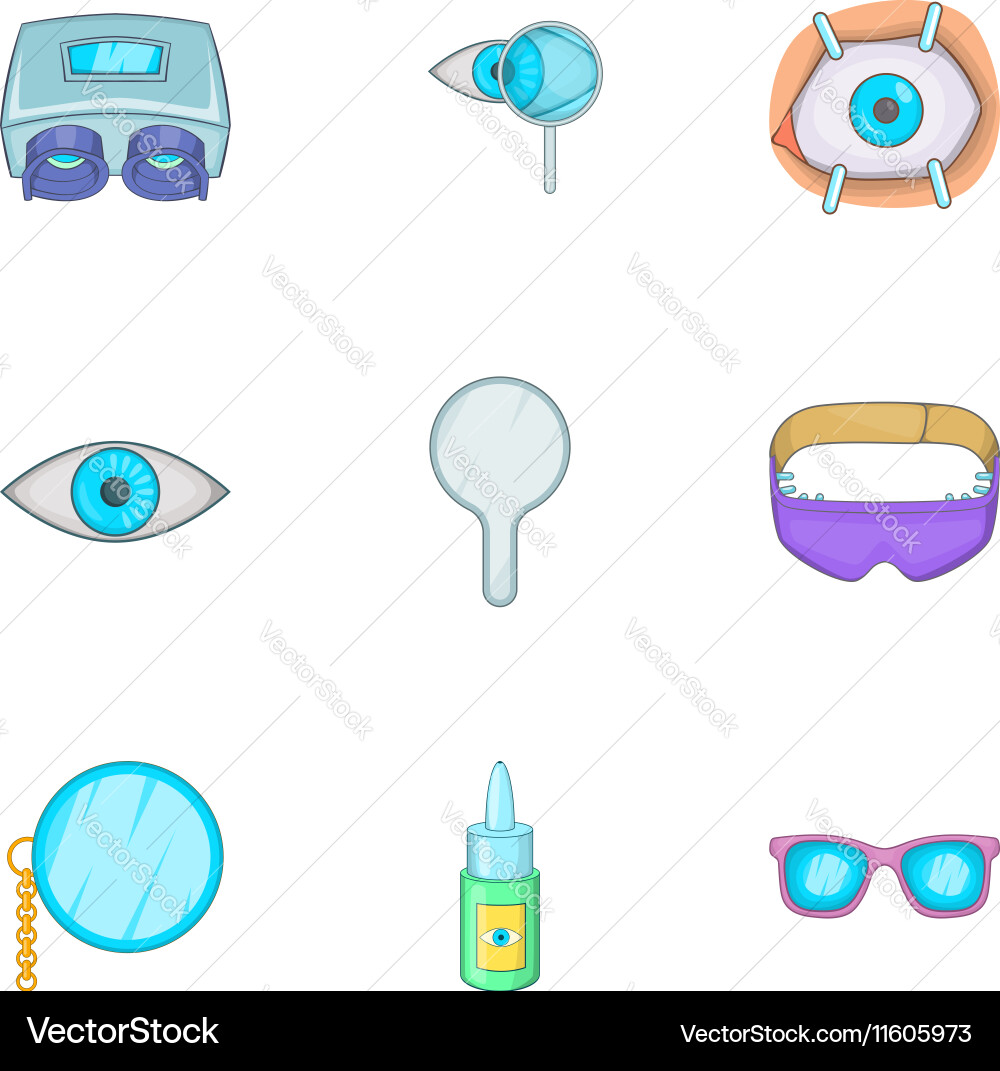 Vision icons set cartoon style Royalty Free Vector Image