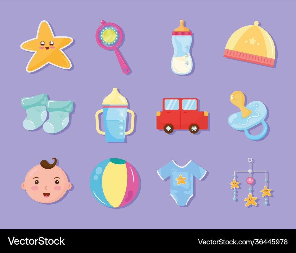 Bundle twelve baby shower celebration icons Vector Image