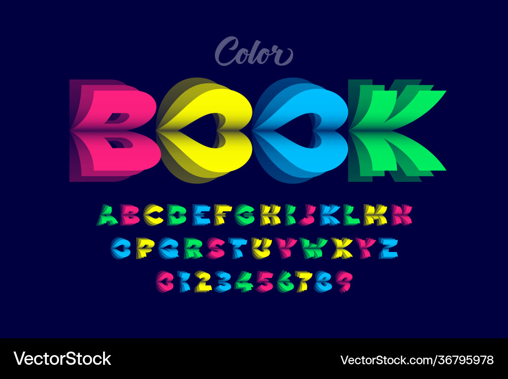 Color book pages style font Royalty Free Vector Image
