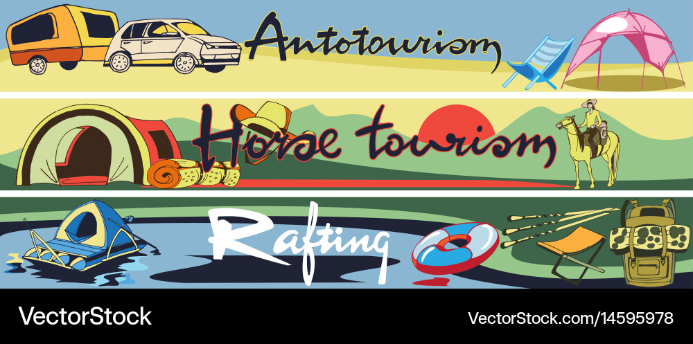 Doodle outdoor recreation horizontal banners Vector Image
