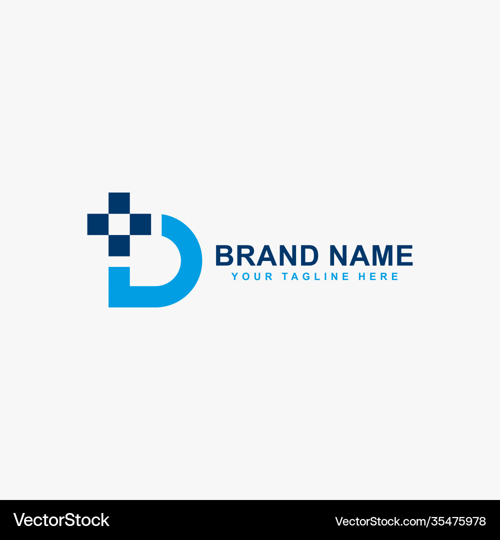 Letter d and cross logo design monogram Royalty Free Vector