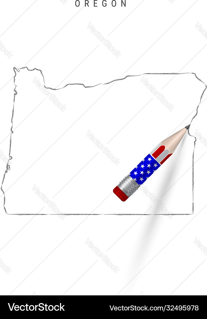 Oregon us state map pencil sketch outline Vector Image