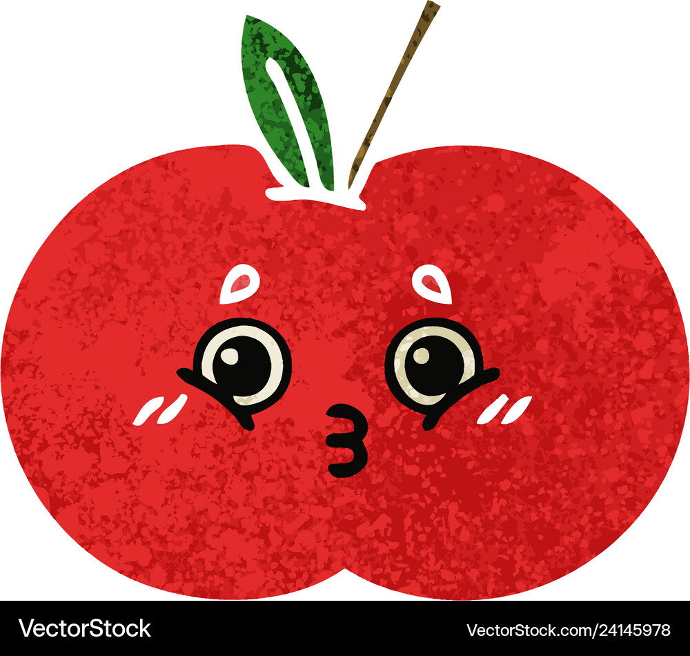 Retro style cartoon red apple Royalty Free Vector Image