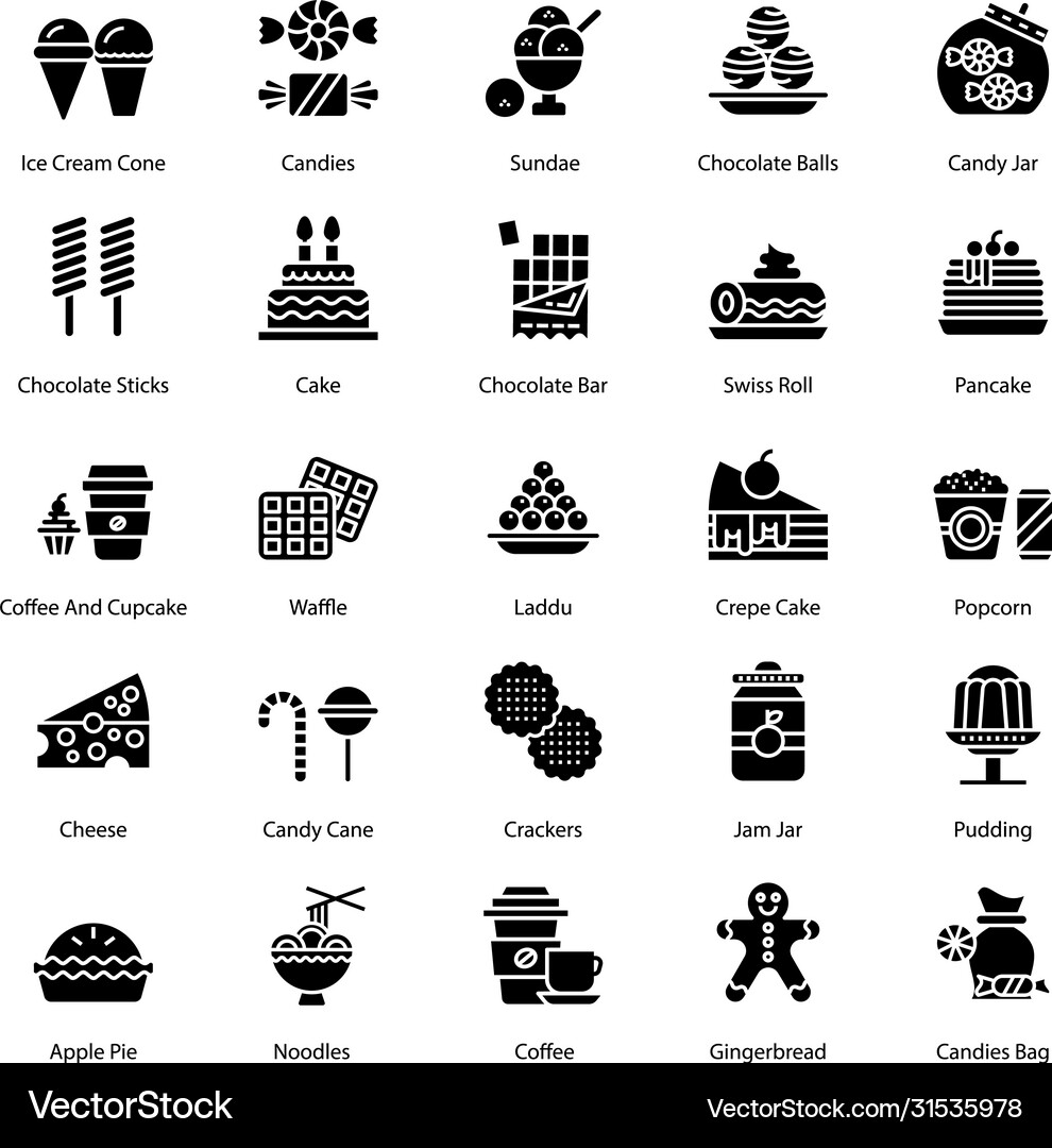 Sweets and desserts solid icons pack Royalty Free Vector