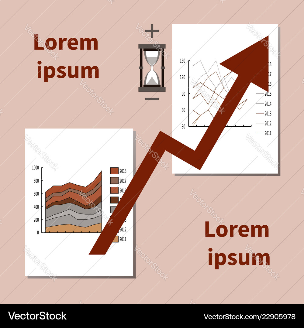 Trend line up arrow hourglass two graphics Vector Image