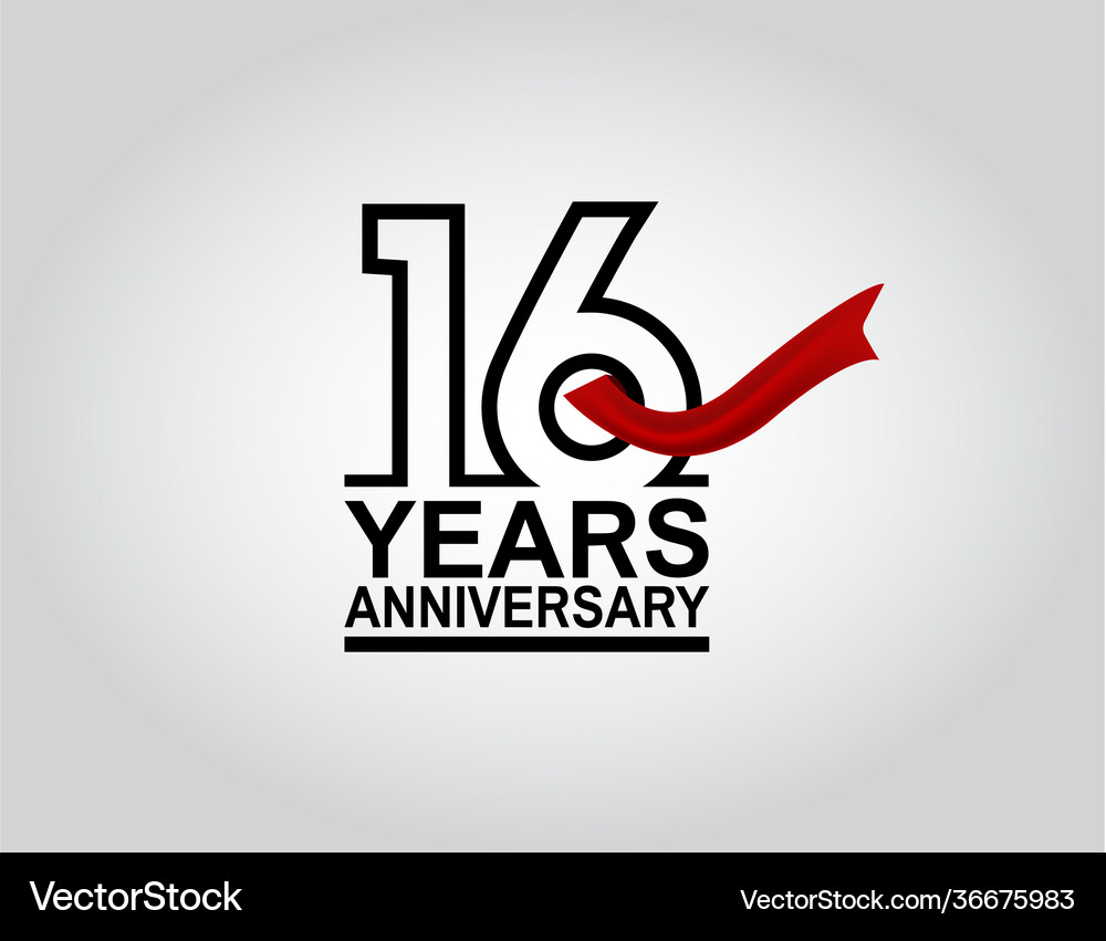 16 years anniversary logotype with black outline Vector Image
