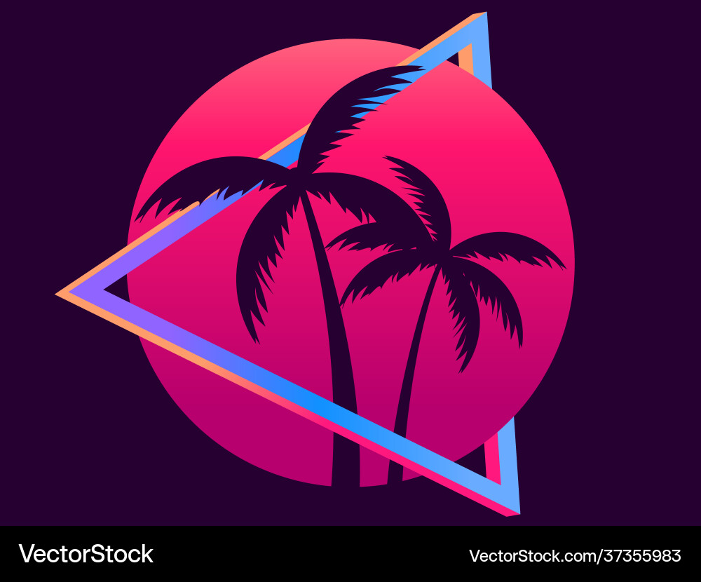 80s retro sci-fi palm trees on a sunset retro Vector Image