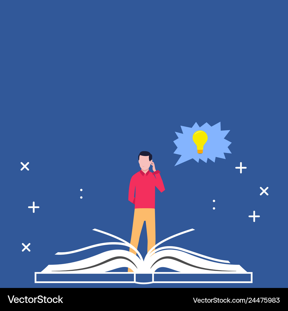 Man standing behind big open book and hand on his Vector Image