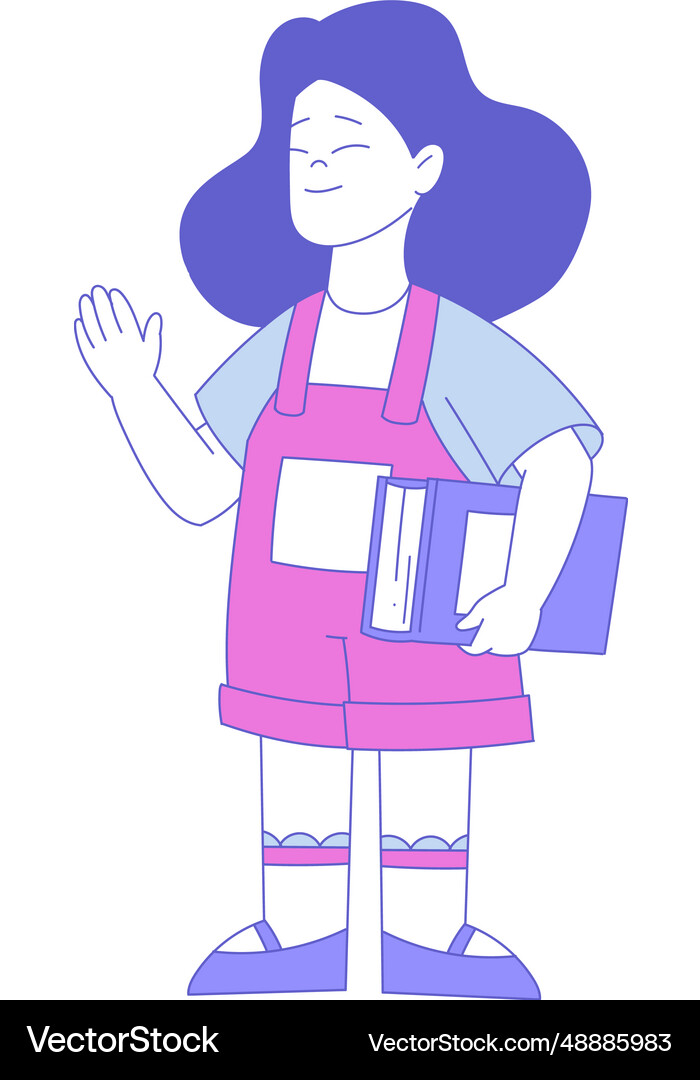 Smiling girl first grader standing with book Vector Image