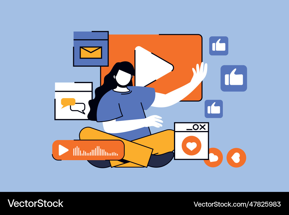 Video blogging concept with people scene in flat Vector Image